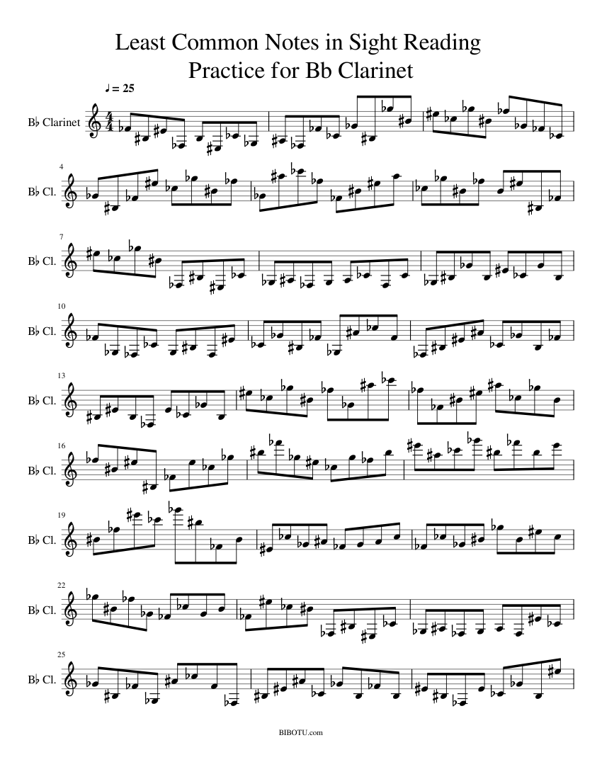 Bb Sight Reading Less Common Notes - Practice Sheet Music for Clarinet ...