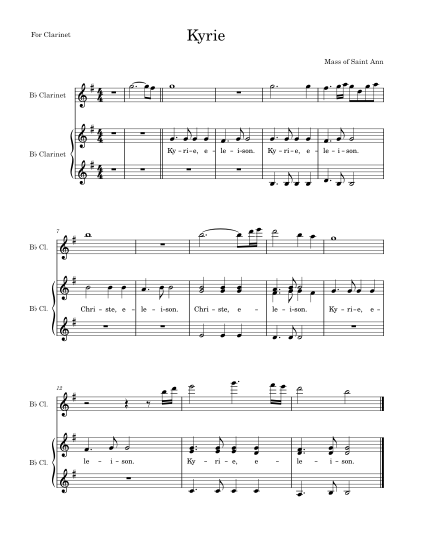 Kyrie eleison – Misc Traditional Sheet Music for Clarinet in b-flat ...
