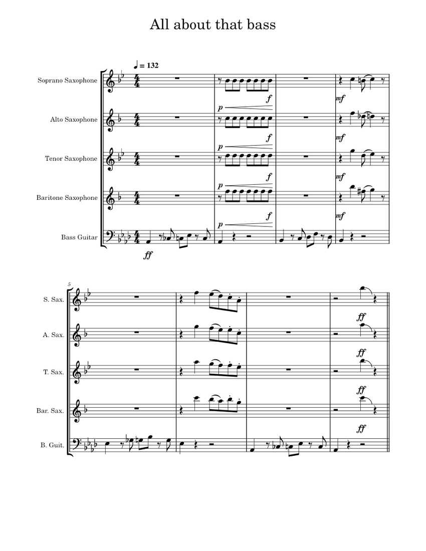 All about that bass – Meghan Trainor for Sax Quartet + Bass Sheet music ...