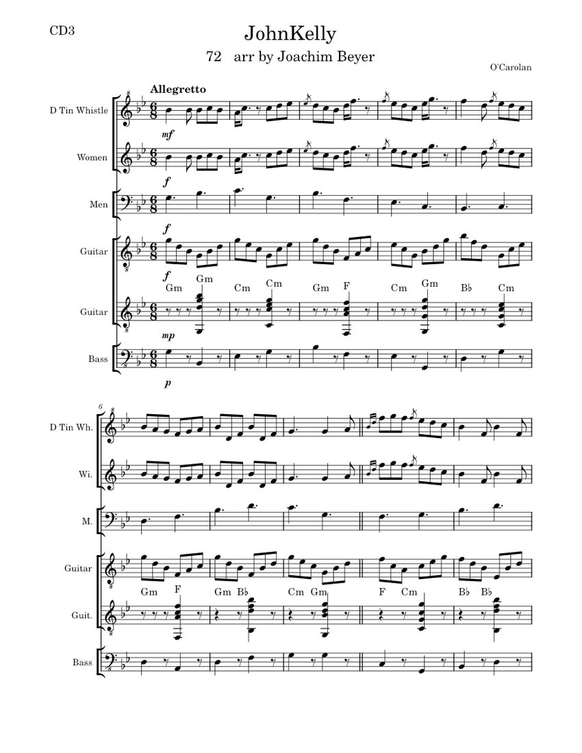 John Kelly – Turlough O'Carolan Sheet music for Piano, Female, Oboe ...