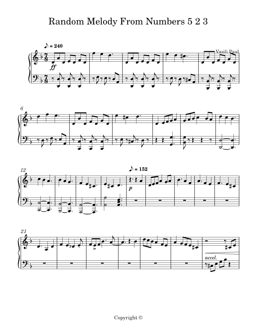 Random Melody From Numbers 5 2 3 Sheet music for Piano (Solo) Easy ...