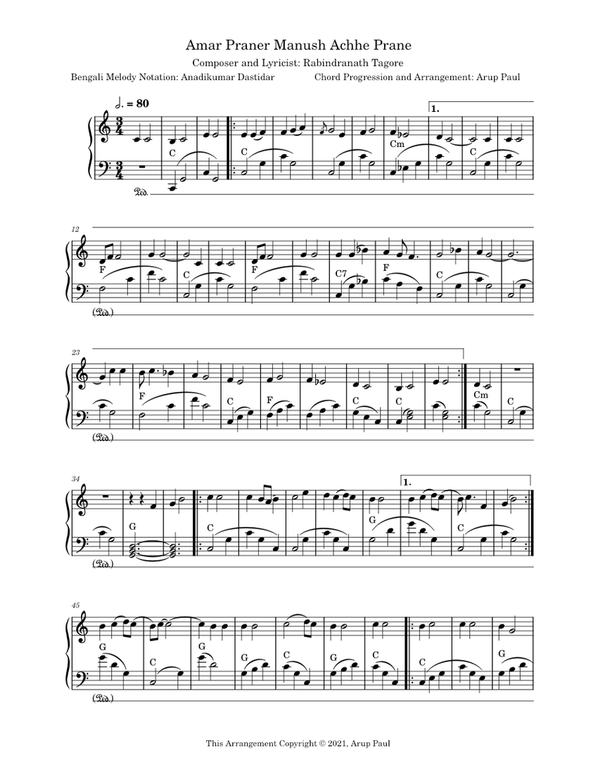 Amar Praner Manush Achhe Prane Rabindra Sangeet Piano Solo Version ...