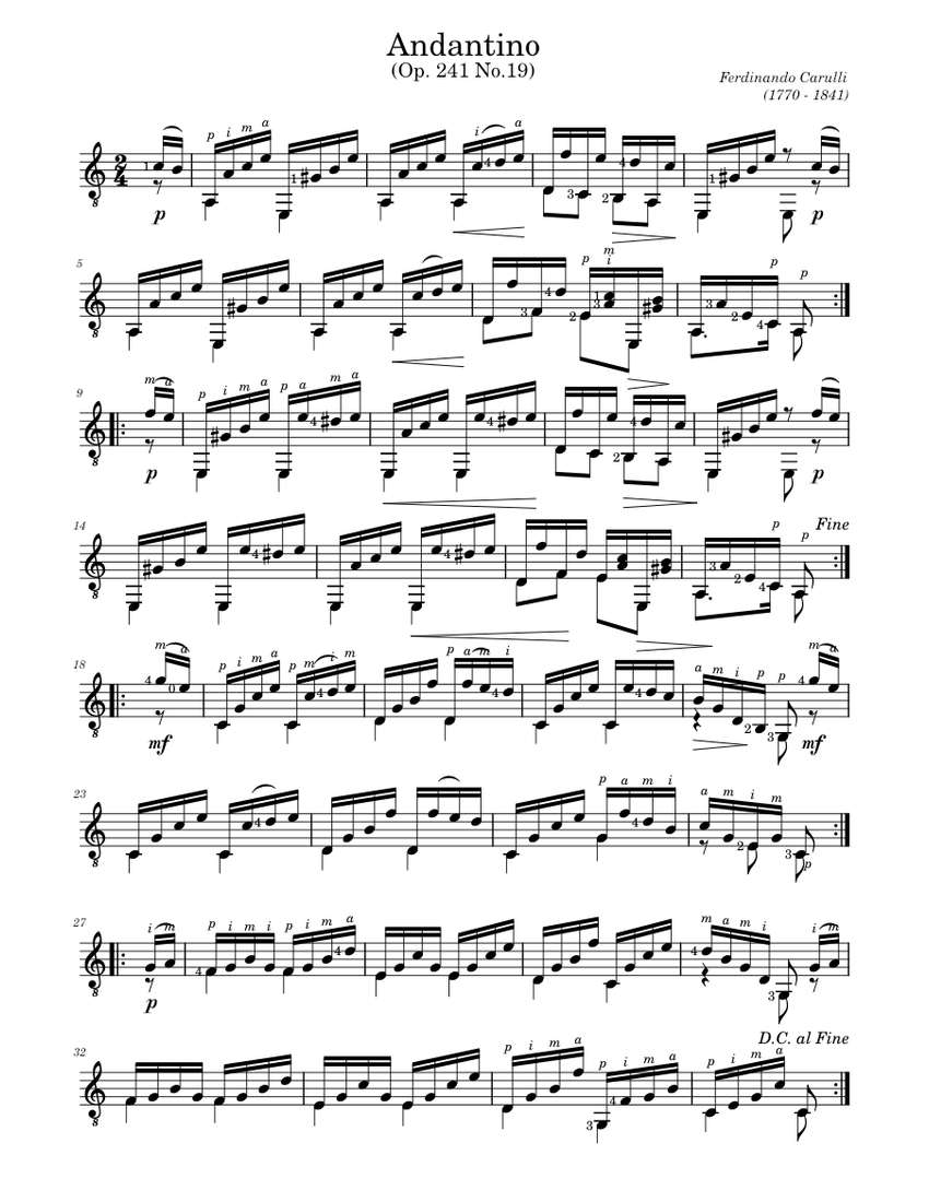 Andantino (Op. 241, No. 19) – Ferdinando Carulli Sheet Music for Guitar ...
