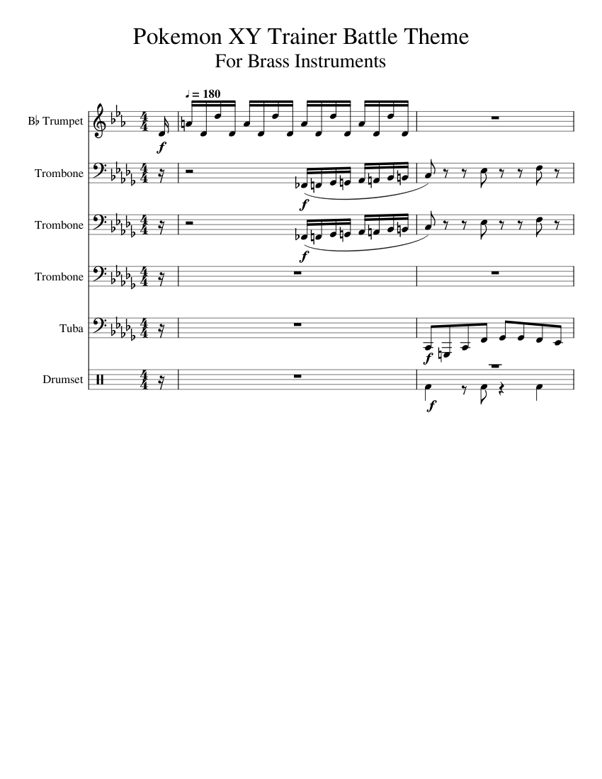 Pokemon XY Trainer Battle Theme For Brass Sheet music for Trombone ...