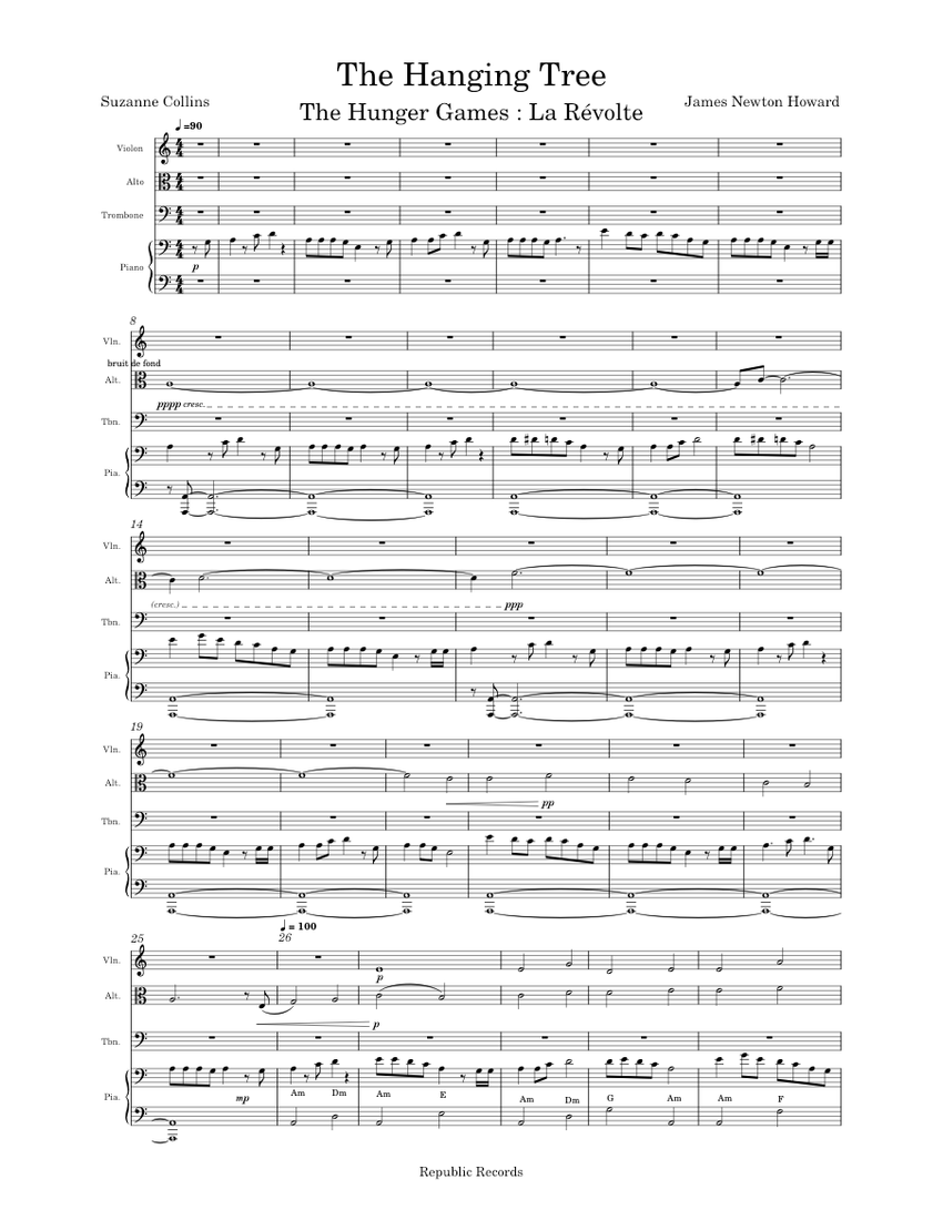 The Hanging Tree – James Newton Howard Sheet Music for Piano, Trombone ...