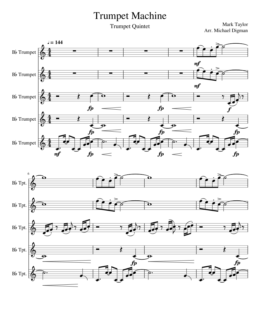 Trumpet Machine Sheet music for Trumpet in b-flat (Mixed Quintet ...