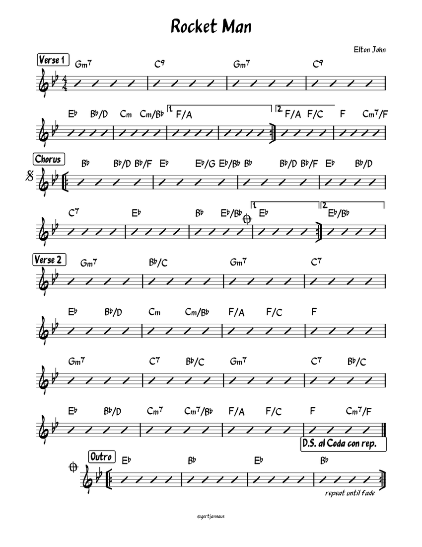 Rocket Man - Elton John Sheet Music with Chords for Piano (Solo) Easy ...