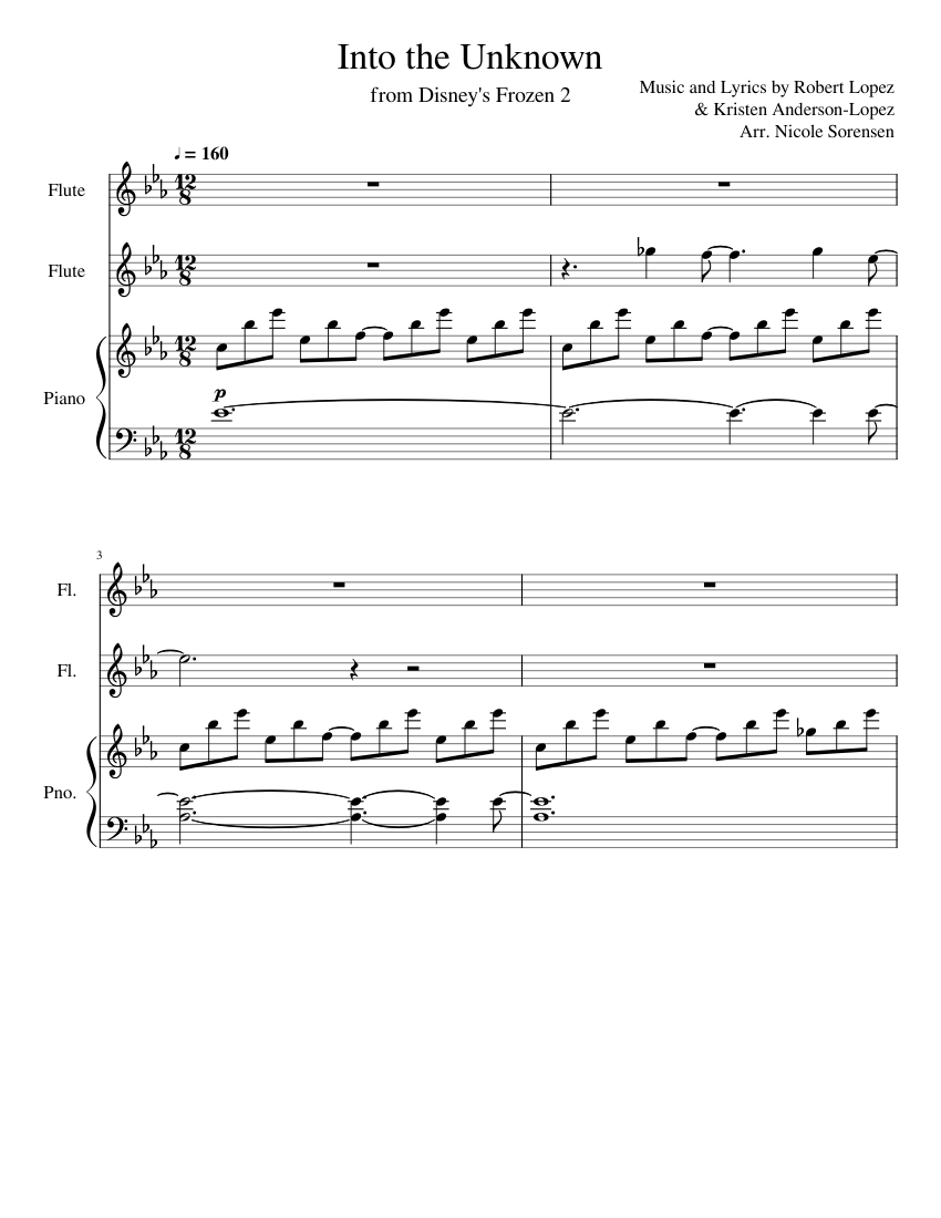 Into the Unknown - Frozen 2 Sheet Music for Piano, Flute (Mixed Trio ...