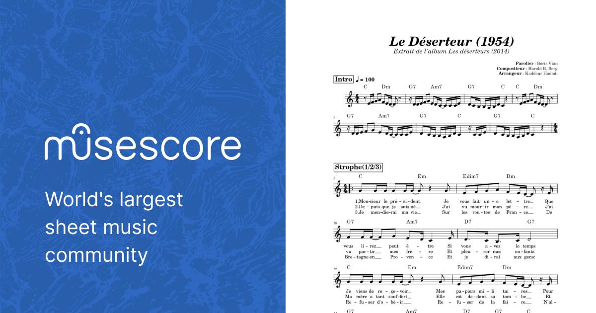Le deserteur – Boris Vian Le Déserteur - HK Sheet music for Piano (Solo ...
