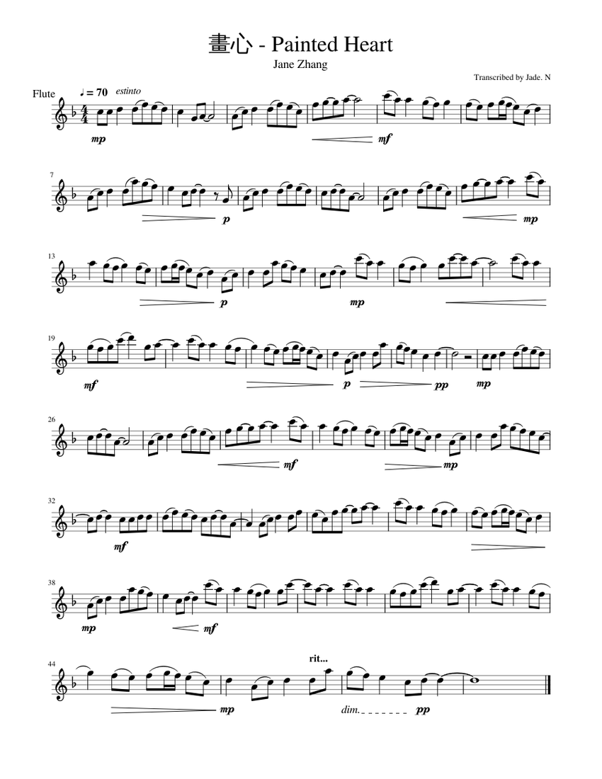畫心 - Painted Heart Sheet Music for Flute (Solo) | MuseScore.com