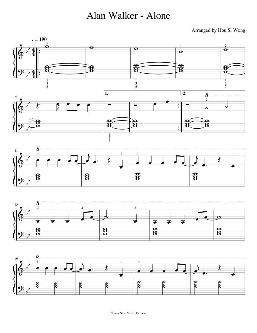 Alone - Alan Walker Sheet Music for Piano (Solo) easy | MuseScore.com