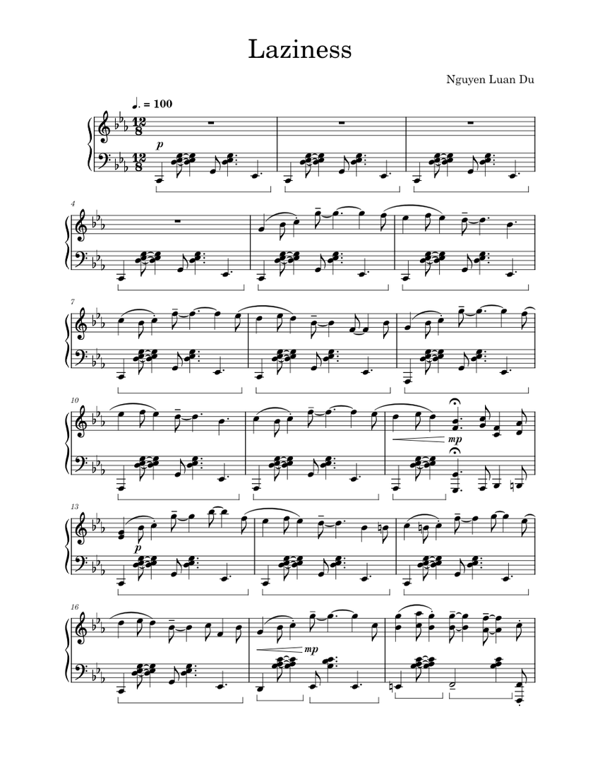 Laziness (Piano) - Nguyen Luan Du Sheet Music for Piano (Solo ...