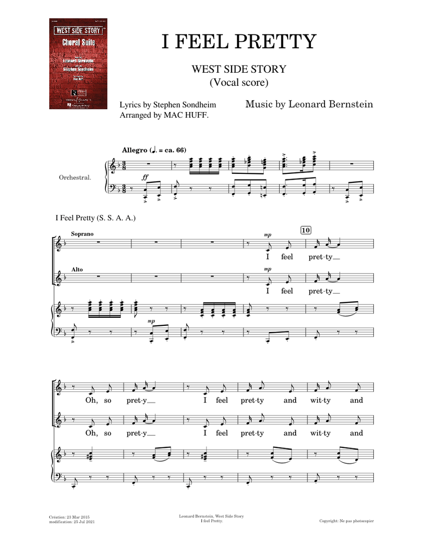 West Side Story, I feel Pretty - Leonard Bernstein Sheet music for ...