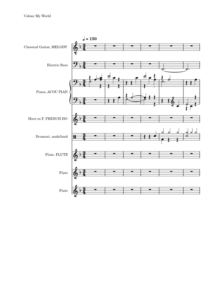 Colour My World by Chicago Sheet Music for Piano, Flute, French horn ...
