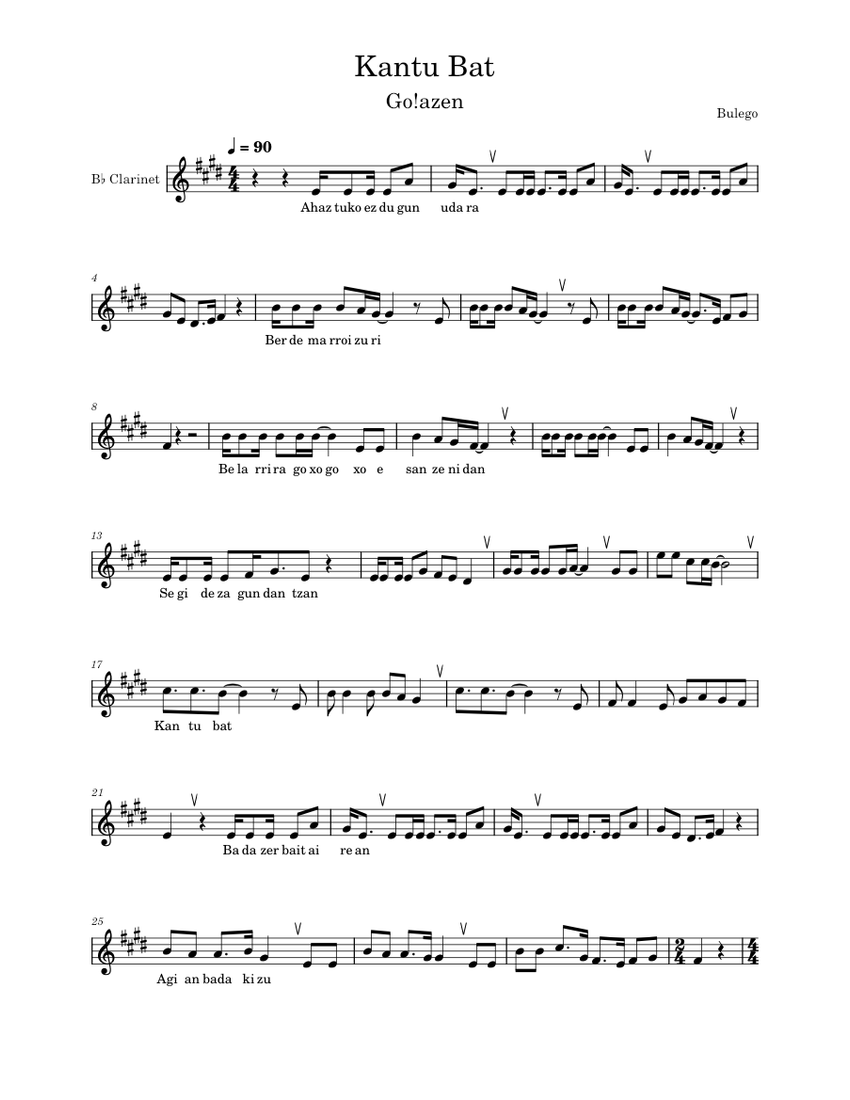 Kantu Bat – Bulego – Go!azen Sheet music for Clarinet in b-flat (Solo) | Musescore.com