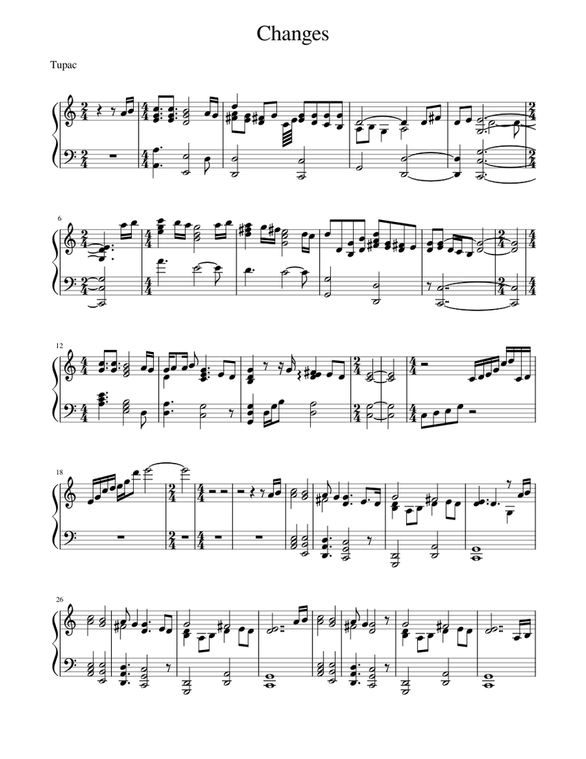 Changes Sheet Music for Piano (Solo) | MuseScore.com
