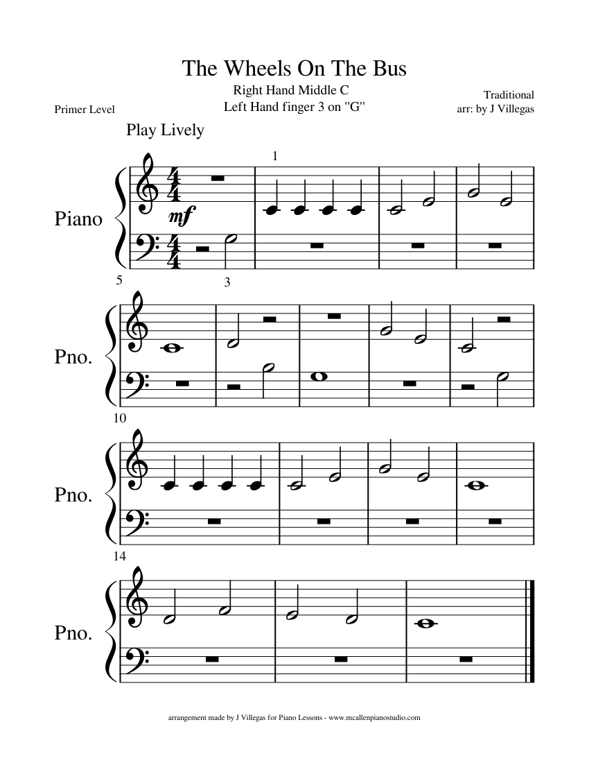 The Wheels On The Bus Sheet Music for Piano (Solo) easy | MuseScore.com