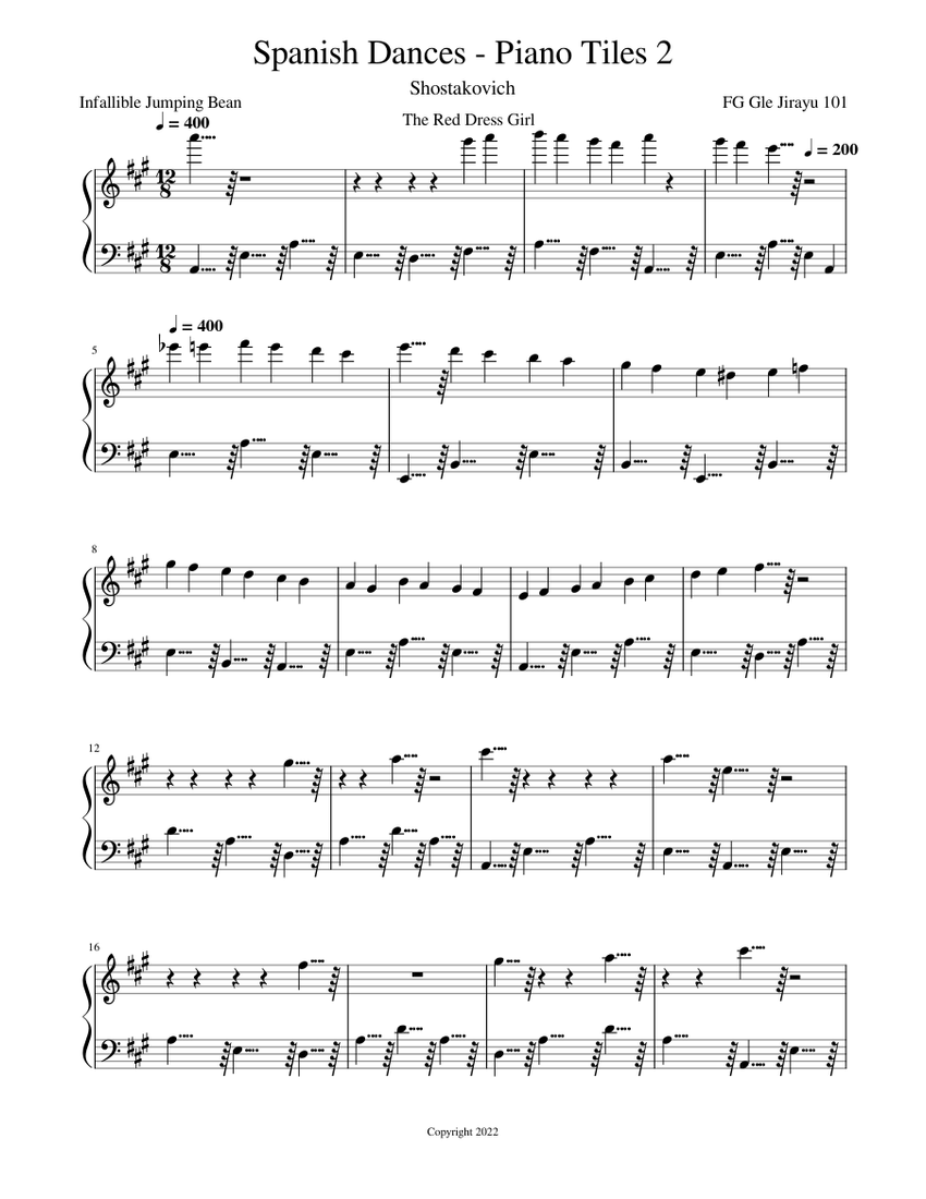 Spanish Dances - Piano Tiles 2 Sheet music for Piano (Solo) | Musescore.com