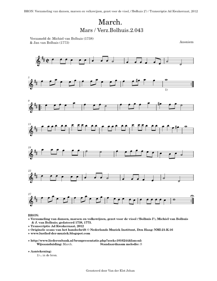 March. (Verz.Bolhuis.2.043) Sheet music for Violin (Solo) | Musescore.com