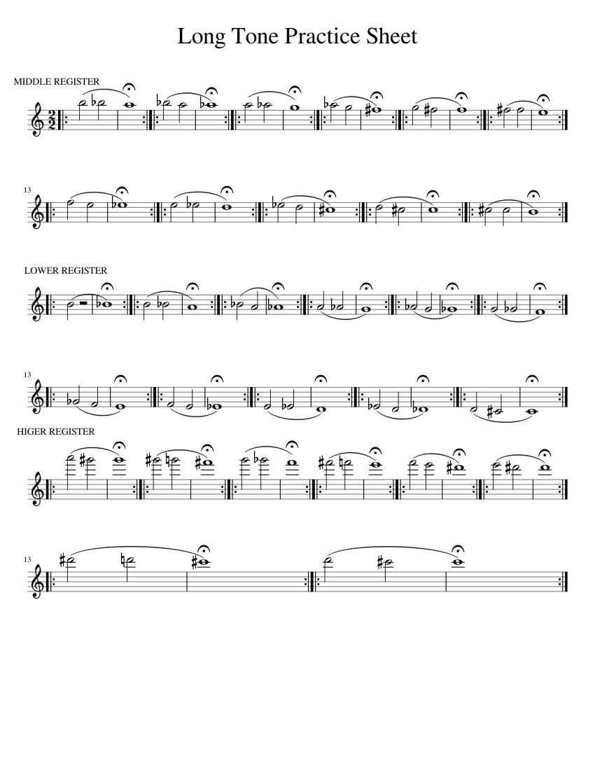 Long Tone Practice Sheet Sheet Music for Flute (Solo) | MuseScore.com
