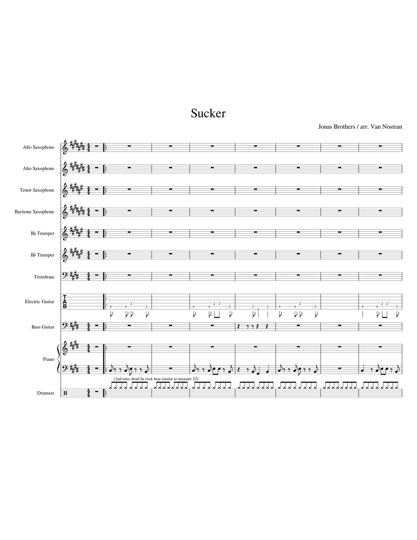 Sucker Sheet music for Piano, Trombone, Saxophone alto, Saxophone tenor ...