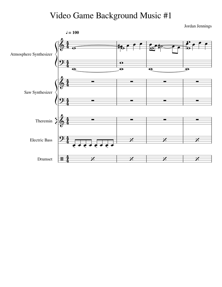 Video Game Background Music 1 Sheet Music for Bass guitar, Drum group ...