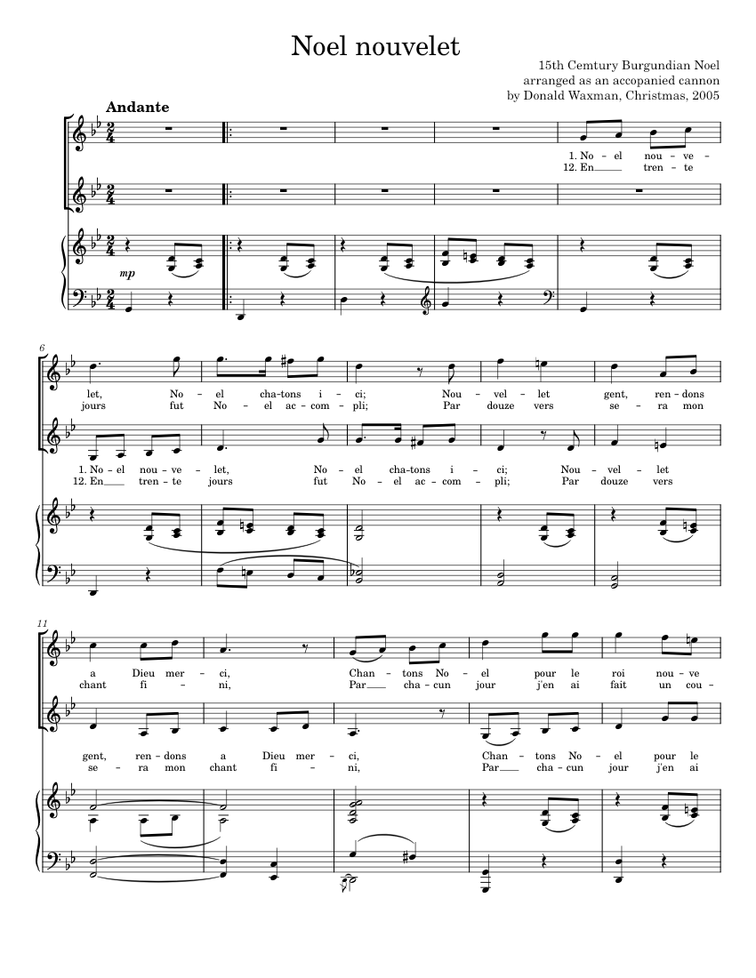 Noel nouvelet gm Sheet Music for Piano, Vocals (Mixed Trio) | MuseScore.com