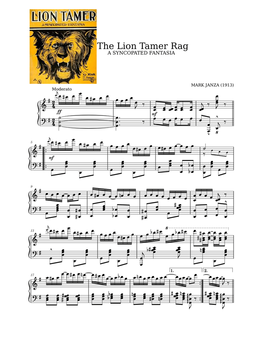The Lion Tamer Rag by Mark Janza (1913) Sheet music for Piano (Solo ...