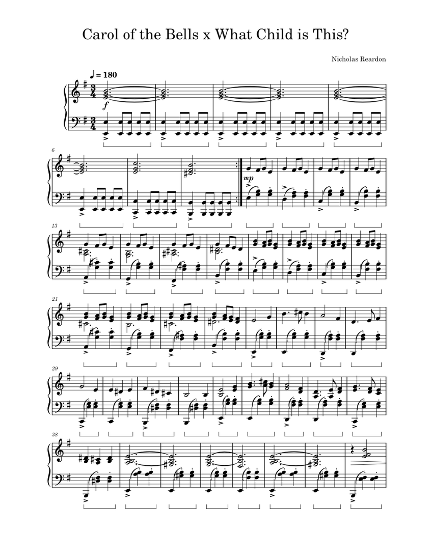 Carol of the Bells/What Child is This? Sheet Music for Piano (Solo ...
