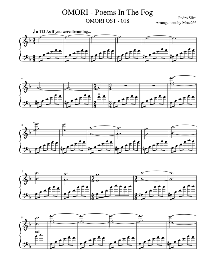 Poems in the Fog – Pedro Silva OMORI OST - 018 Poems in The Fog Sheet ...