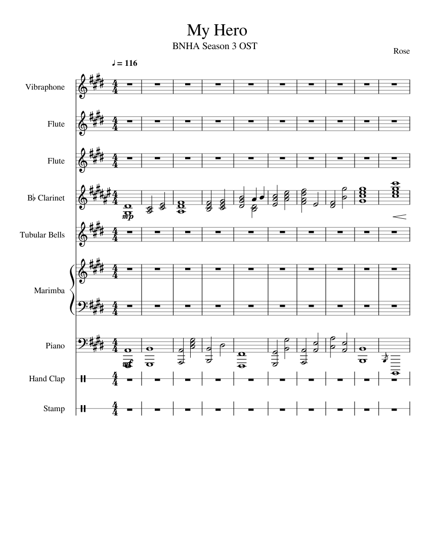 My Hero Sheet music for Piano, Flute, Clarinet in b-flat, Vibraphone ...