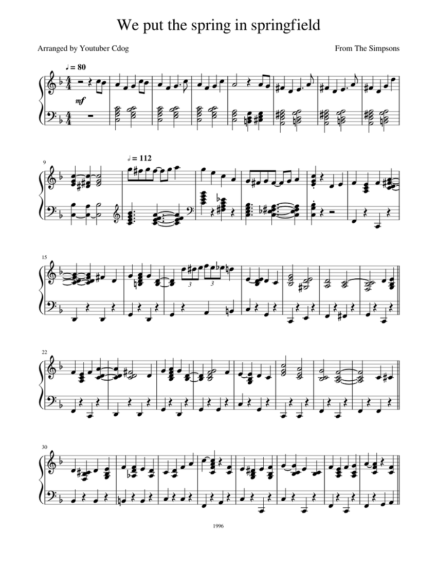 We put the spring in Springfield | The Simpsons Sheet Music for Piano ...