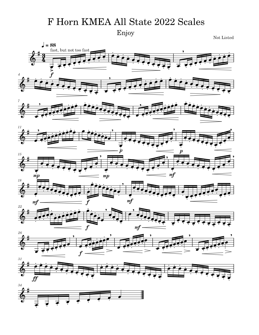 F Horn KMEA All State 2022 Scales Sheet music for French horn (Concert ...