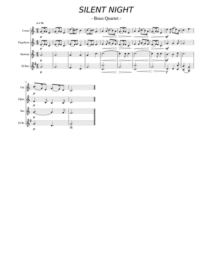 Silent Night Sheet music for Cornet, Tuba, Flugelhorn, Baritone horn ...