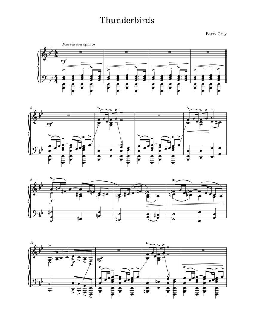 Thunderbirds Theme – Barry Gray Sheet music for Piano (Piano Duo ...