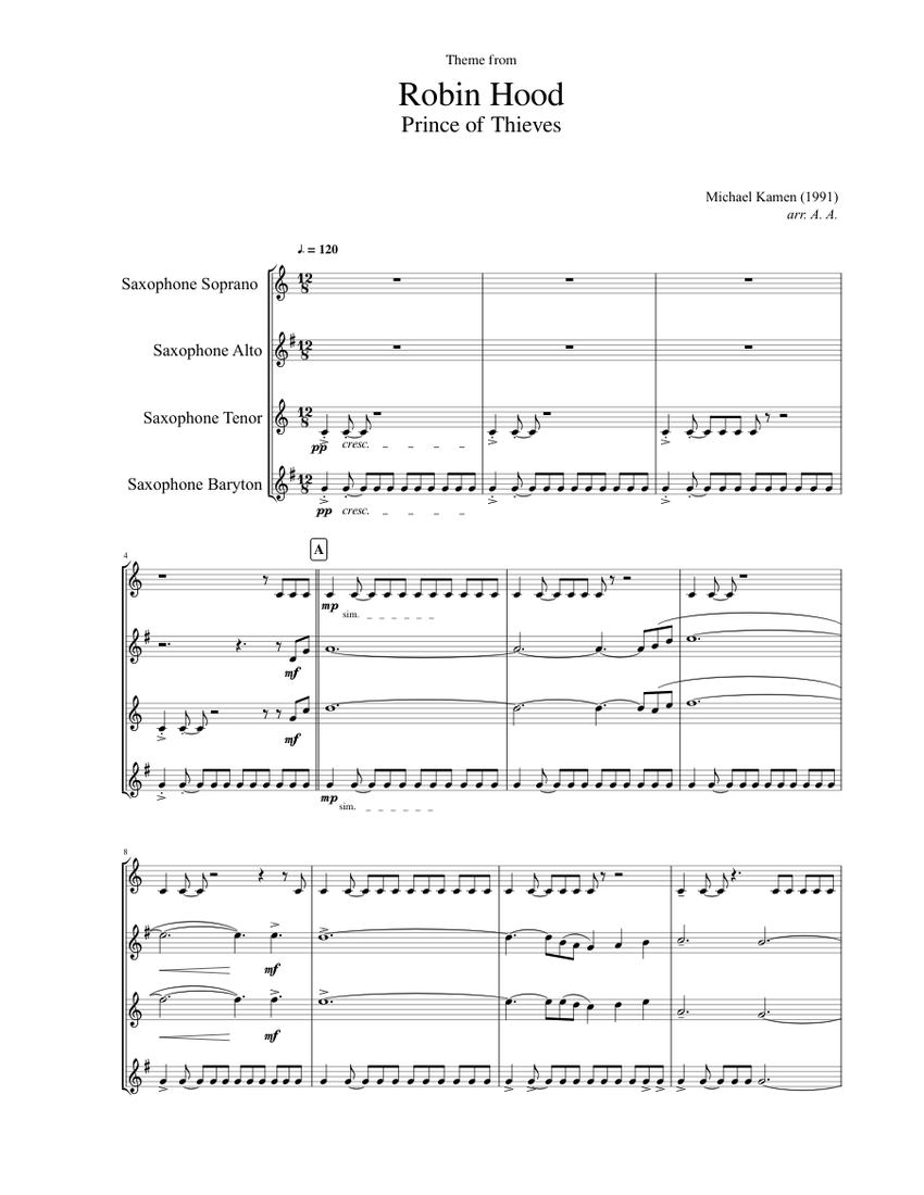 Robin Hood Sheet music for Flute other, Saxophone other (Mixed Quartet ...
