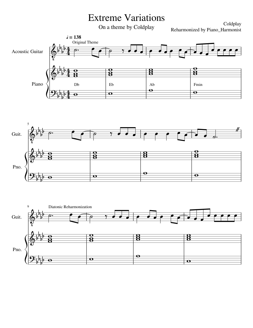 Extreme Variations on a theme by Coldplay Sheet music for Piano, Guitar ...