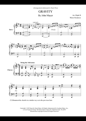 Gravity John Mayer Piano Sheet Music Pdf Sheet Music X
