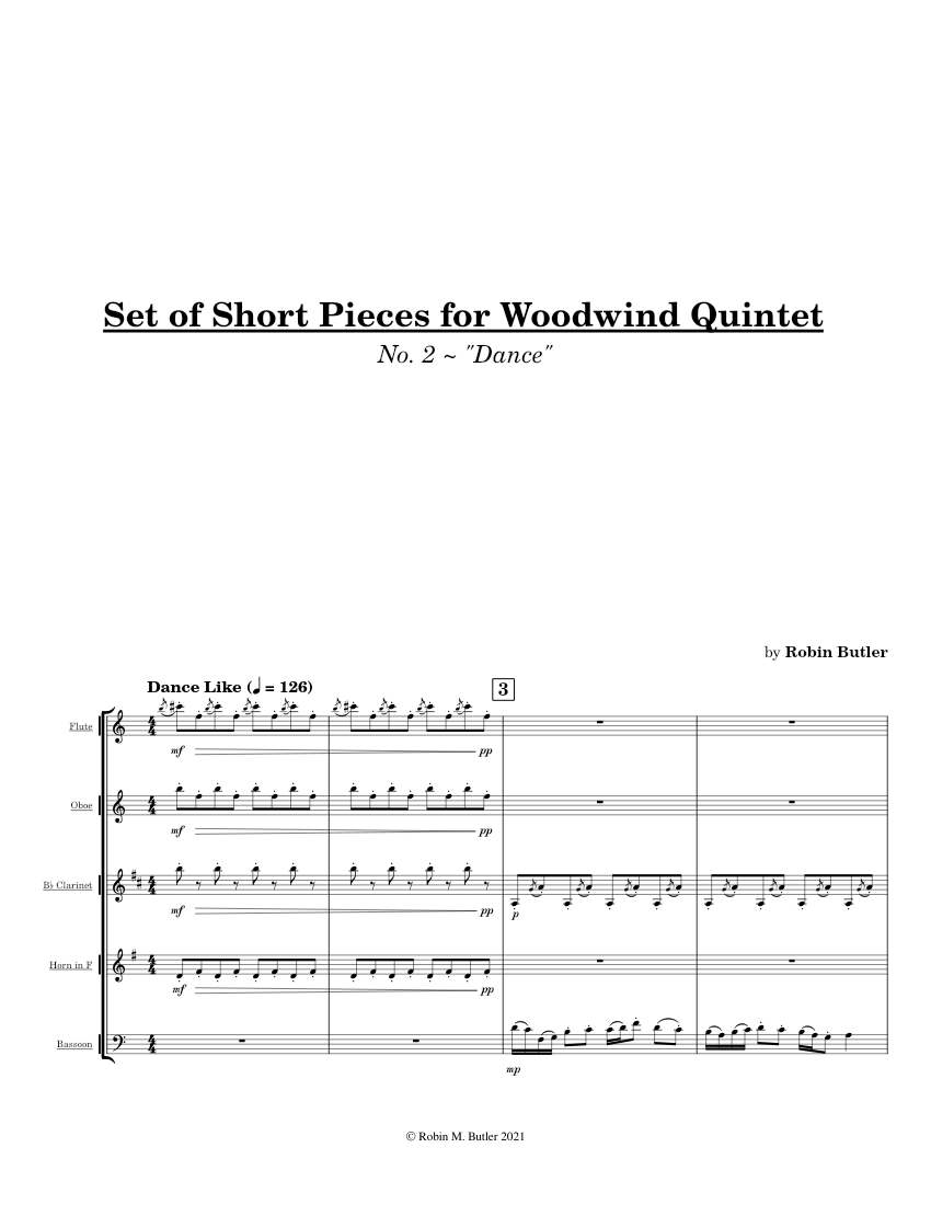 Set of Short Pieces for Woodwind Quintet | No. 2 Sheet music for Flute ...