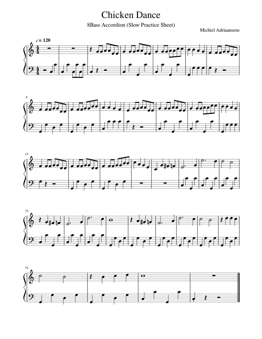 Chicken dance (8Bass Accordion) Sheet Music for Accordion (Solo ...