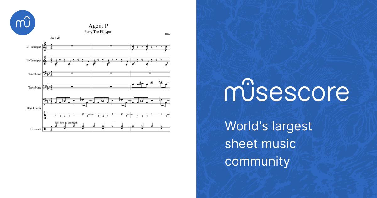 Agent P Theme Sheet Music and Tab for Trombone, Trumpet in b-flat, Bass ...