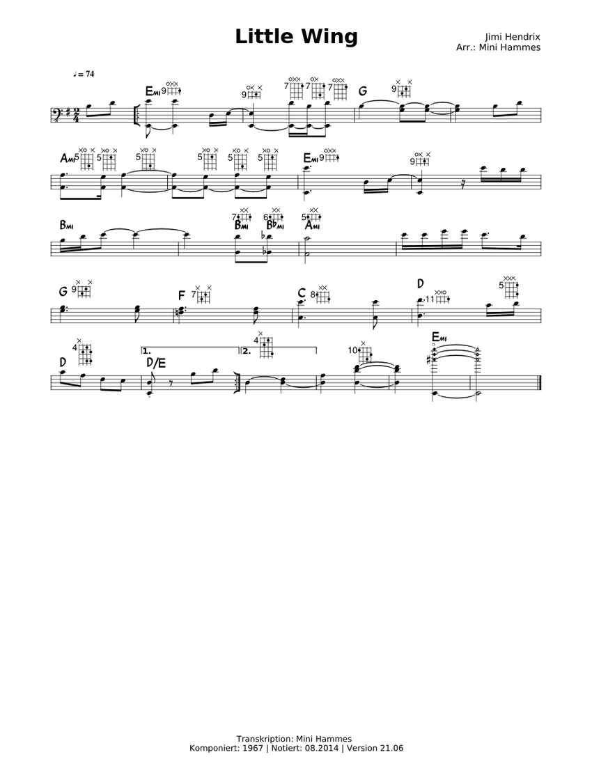 Jimi Hendrix - Little Wing (Bass solo) Sheet Music with Chords for Bass ...
