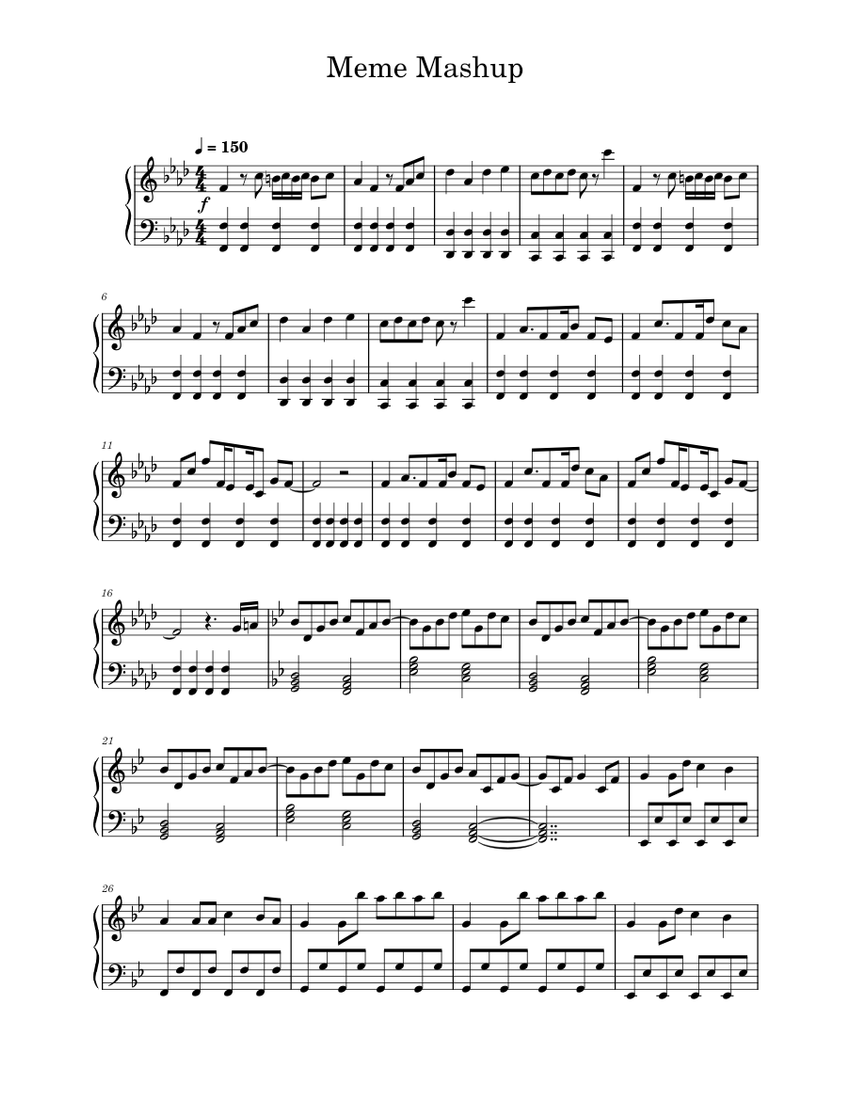 Meme Mashup Sheet Music for Piano (Solo) | MuseScore.com