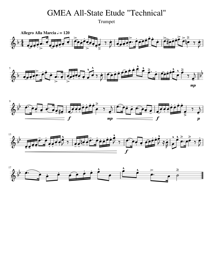 GMEA All-State Étude (Technical) 2019 Sheet Music for Trumpet in b-flat ...