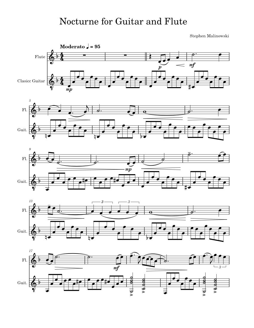 Stephen Malinowski - Nocturne for Guitar and Flute Sheet Music for ...