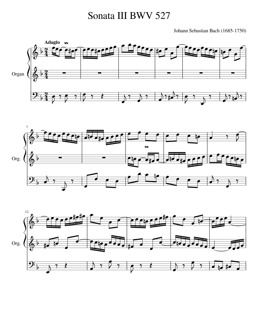 Sonata III BWV 527 (with custom audio) Sheet Music for Organ (Solo) | MuseScore.com