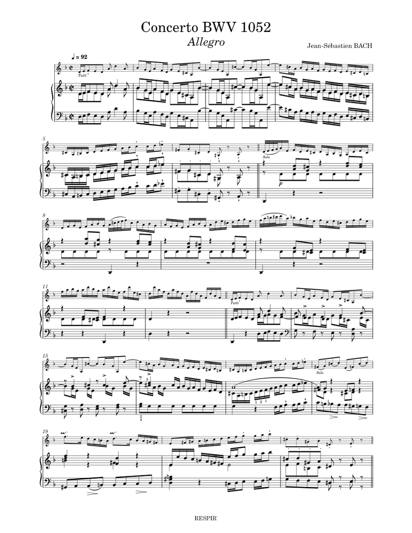Allegro BWV1052 – J.S. Bach (arrangement H. Dupuis) Allegro BWV1052 – J ...
