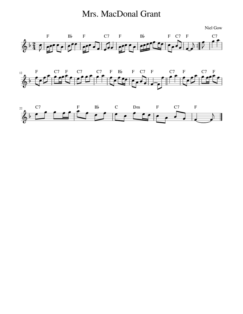 Niel Gow - Mrs. MacDonal Grant Sheet music for Piano (Solo) Easy ...