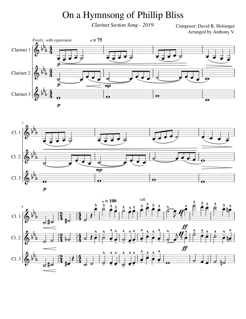 On a Hymnsong of Phillip Bliss - Clarinets Sheet Music for Clarinet in ...