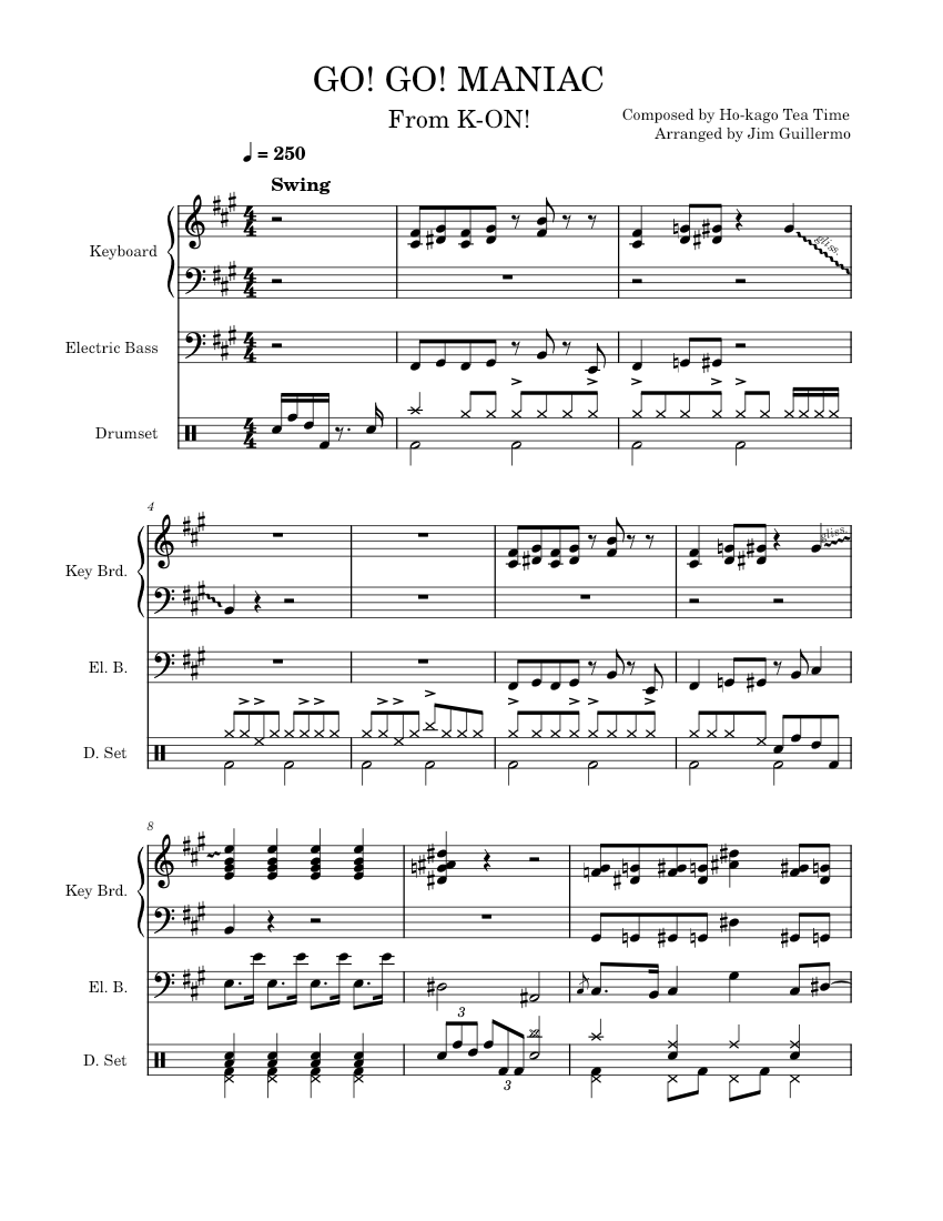 GO! GO! Maniac – 放課後ティータイム Sheet music for Organ, Bass guitar, Drum ...